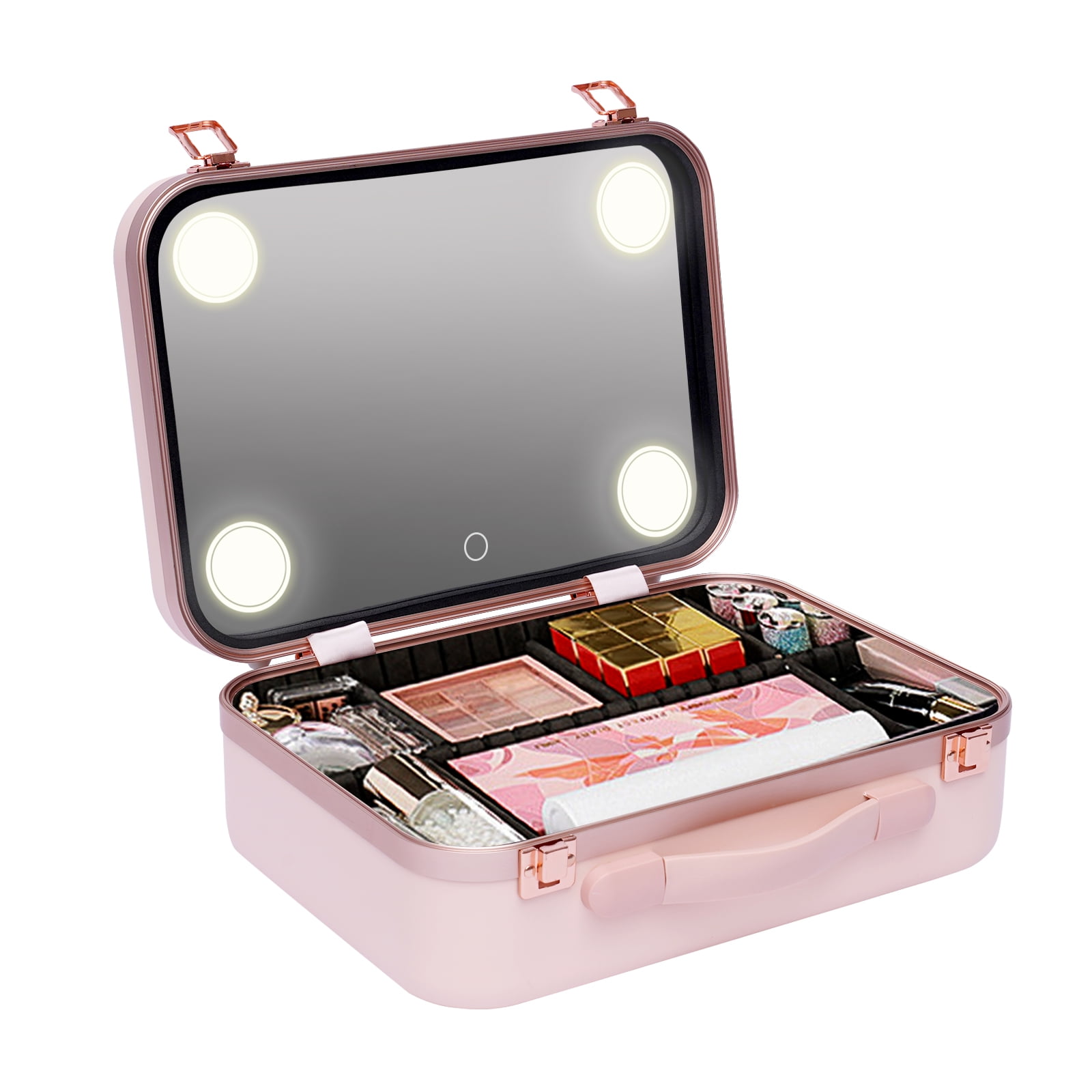 Makeup Train Case with LED Lights, Mirror, Travel Cosmetic Organizer ...