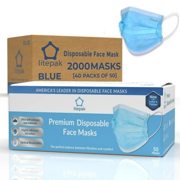 Disposable Face Masks 3-Ply Individually Wrapped , 50ct - Blue ...