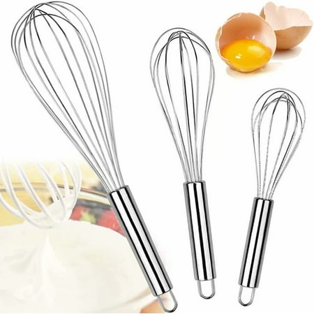 3 Pcs Stainless Steel Whisks,(8 inch,10 inch,12 inch) Balloon Wire ...
