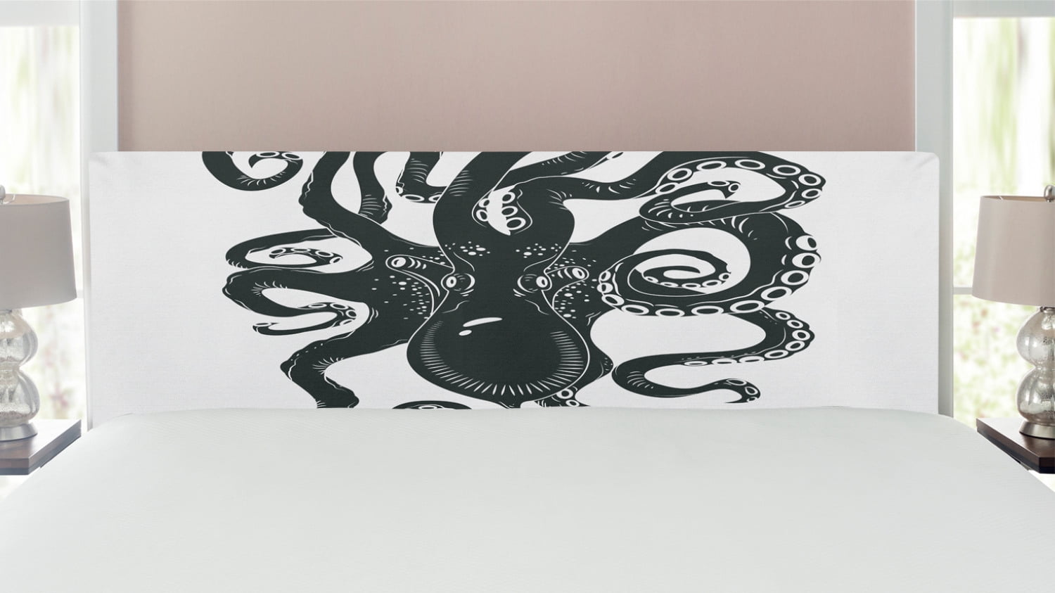 Octopus Headboard, Cephalopod Character Curling Tentacles Swimming ...