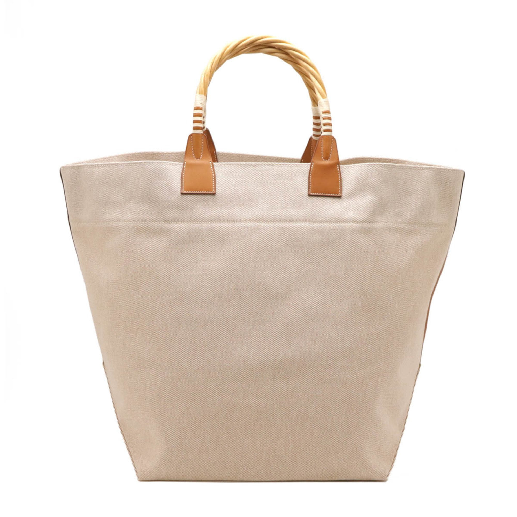 Pre-Owned HERMES Hermes Steeple Tote Bag Large Toile H Straw Vaubarenia Leather Beige... (Good ...