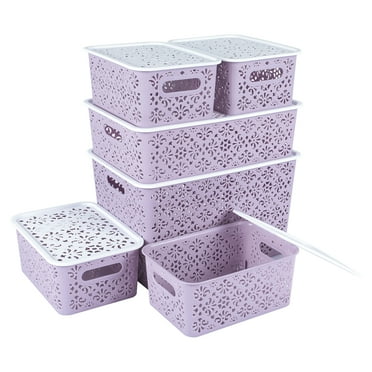 6pc Stackable Lace-Design Storage Bins, Home Organizer with Lids ...
