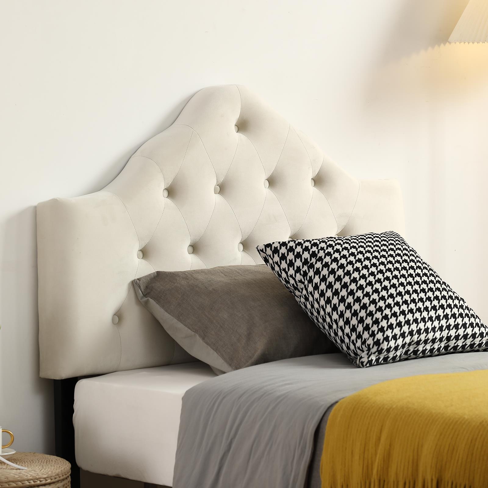 Winao Upholstered Tufted Headboard Bed with Adjustable Height for ...