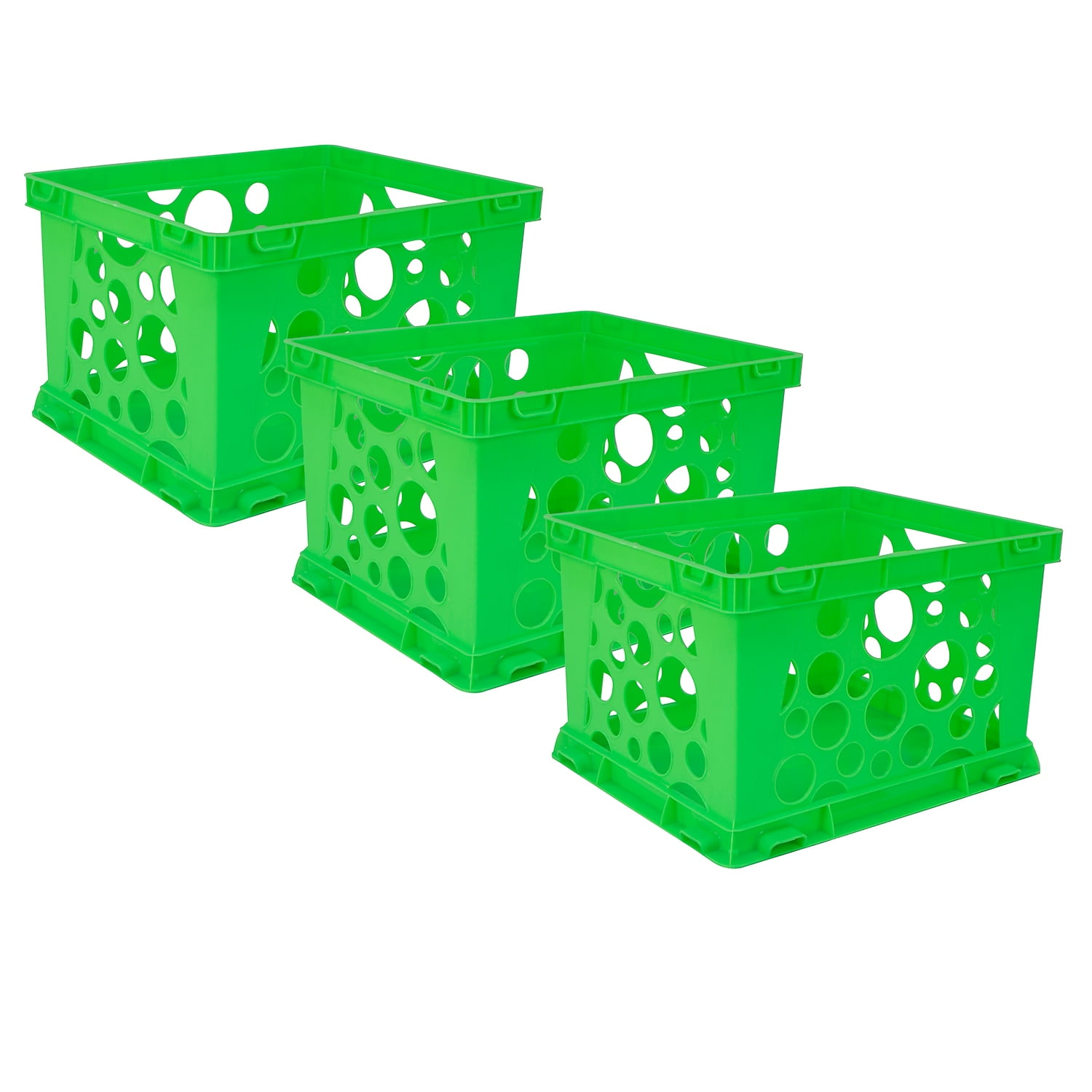 Storex Plastic Mini Crate 9"" x 7.75"" x 6"" Green Pack of 3 ...