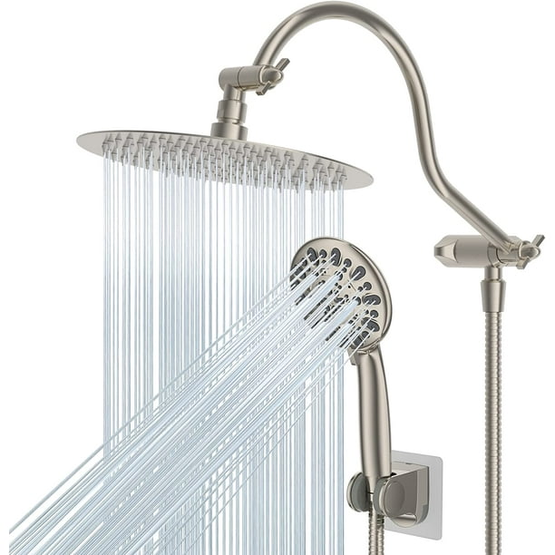 Hibbent Metal Shower Head - 10'' High Pressure Rainfall with Handheld ...
