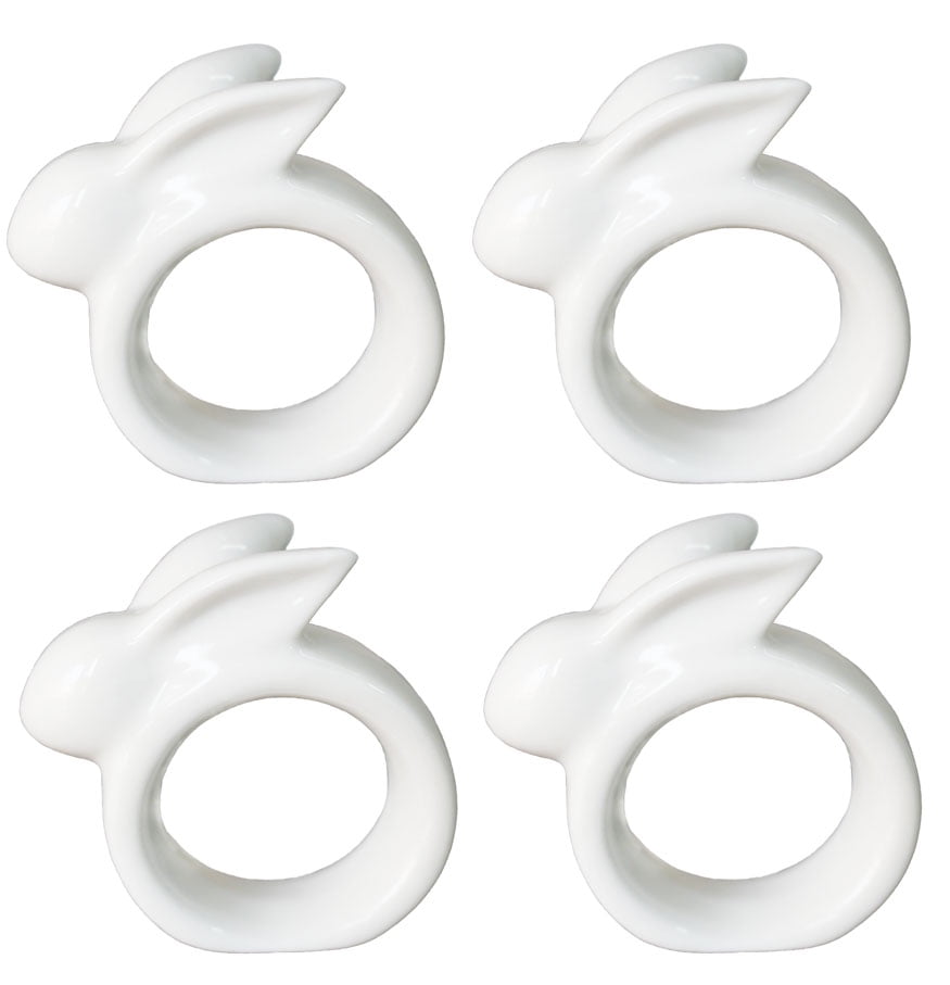 QIAOIDEA Set of 4 Porcelain Rabbit Napkin Rings Easter Bunny Napkin ...