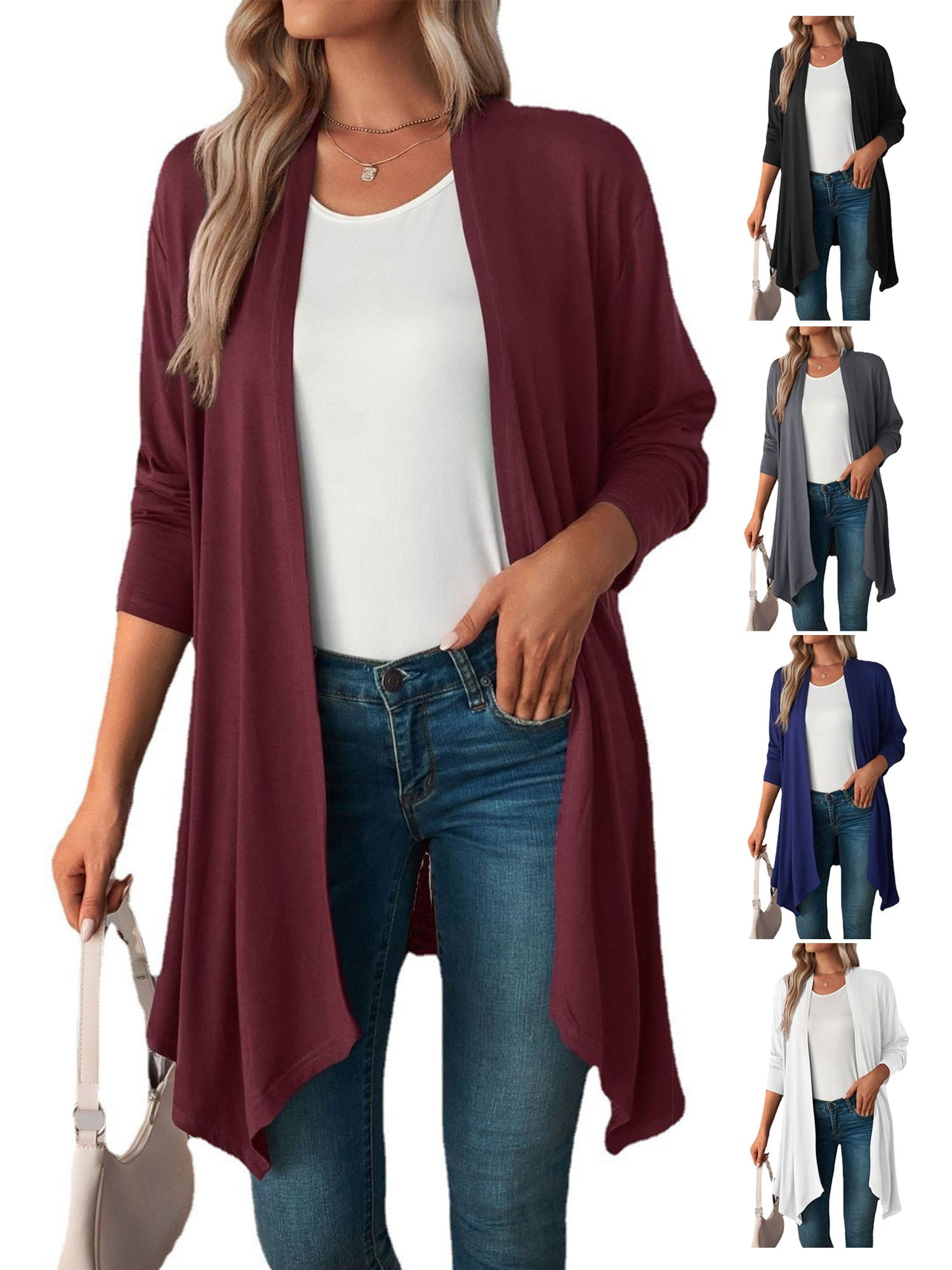Gustave Open Front Draped Cardigan for Women Casual Long Sleeve Duster ...