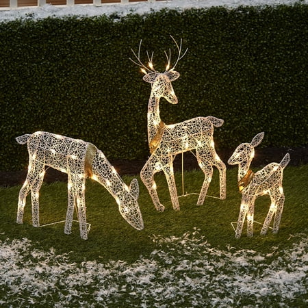 Christmas Decorations Home Decor Set Of 3 White Glittered Doe Fawn And ...