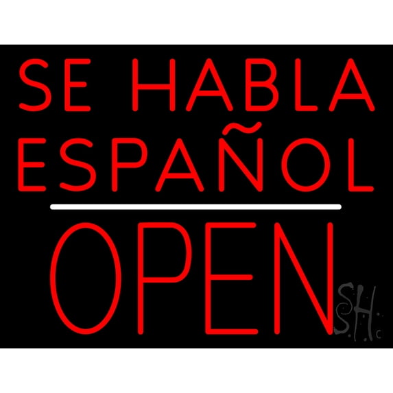 Se Habla Espanol Block Open White Line LED Neon Sign 15 x 19 - inches ...