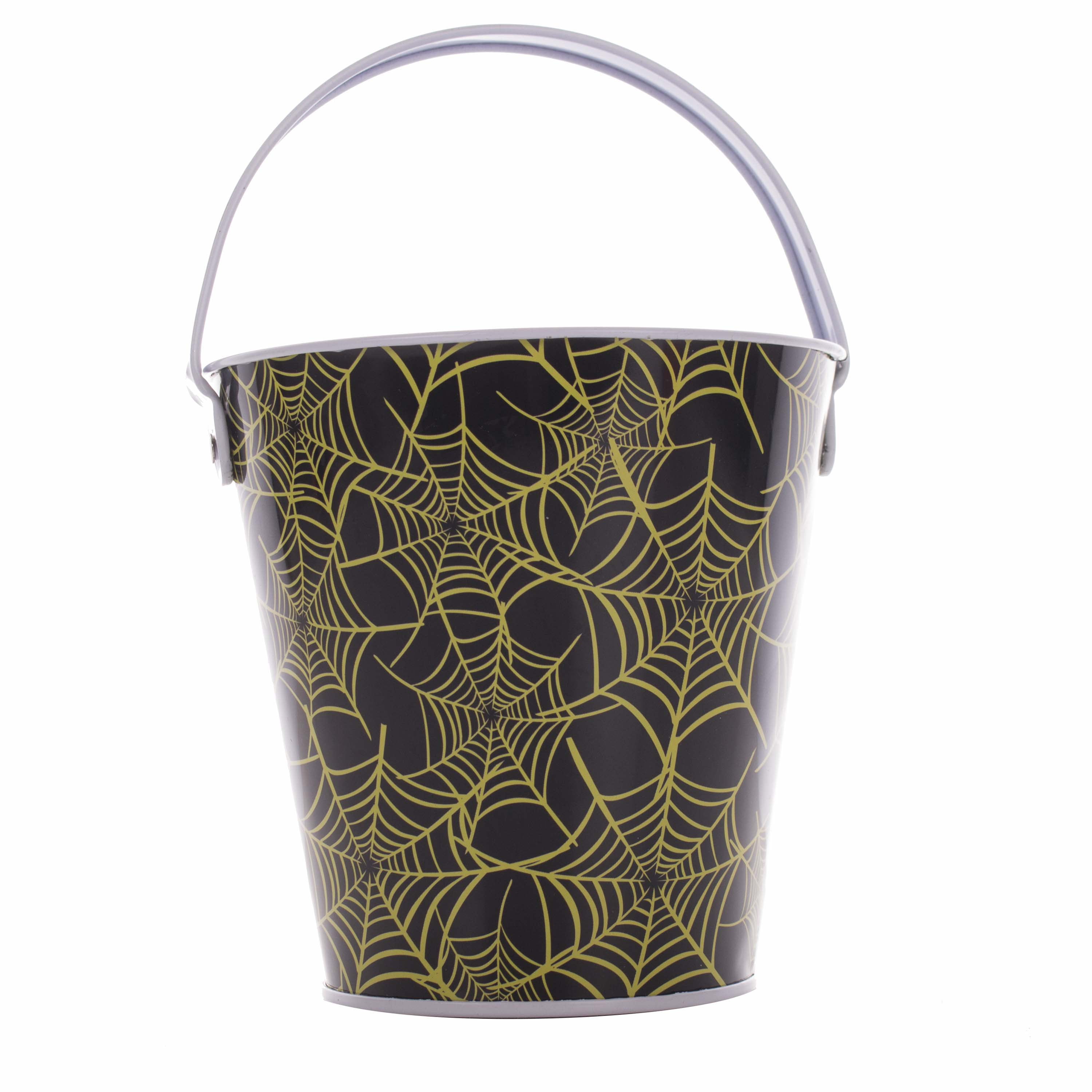 Spiderweb Halloween Candy Favor Tin 6" Trick or Treat Bucket, Black ...