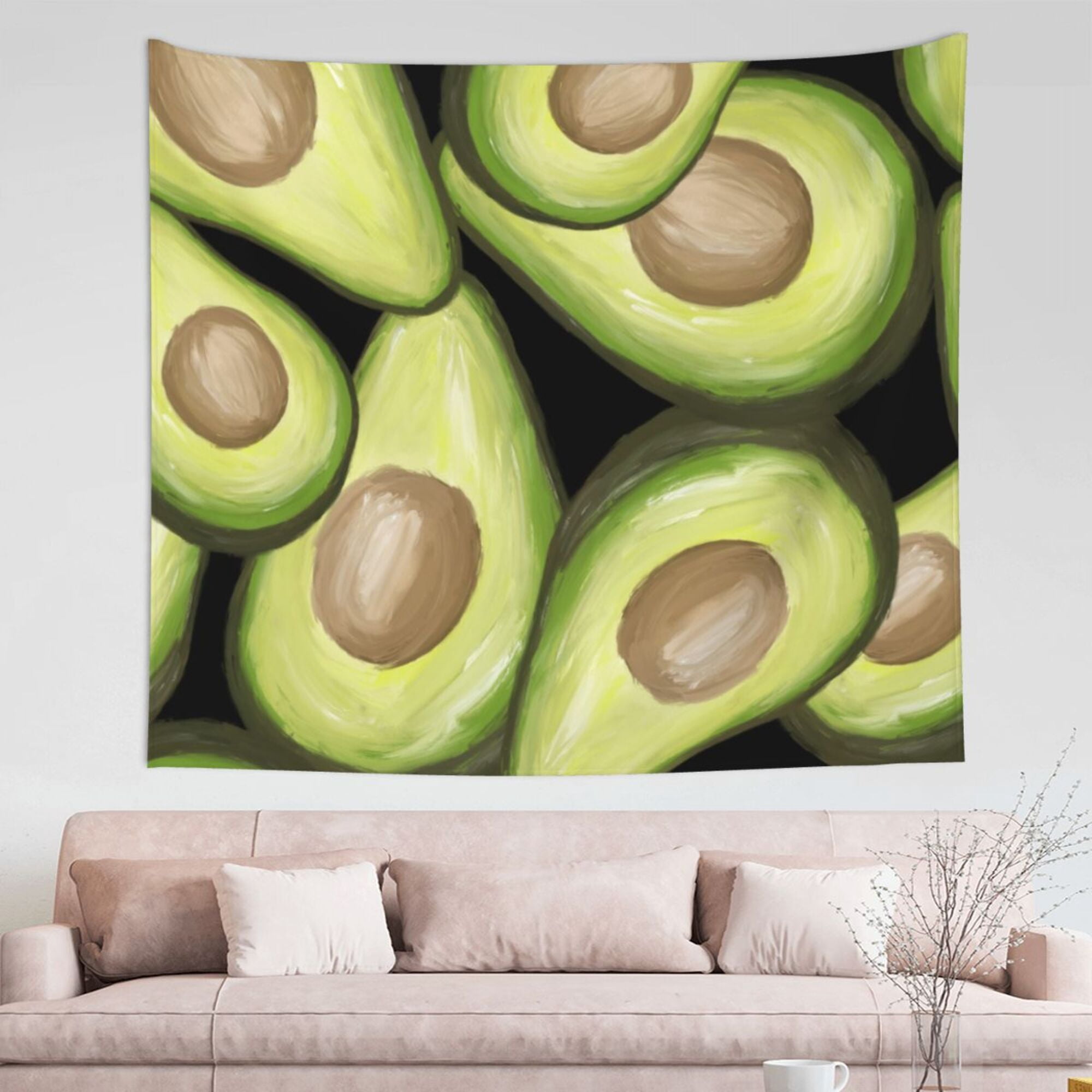 Green Watercolor Avocado Tapestry, Cartoon Food Wall Decor Home Decor ...
