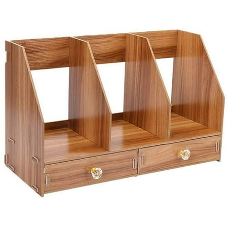 LQ Magazine Rack Wood with Drawer Three Columns Layering High Capacity ...