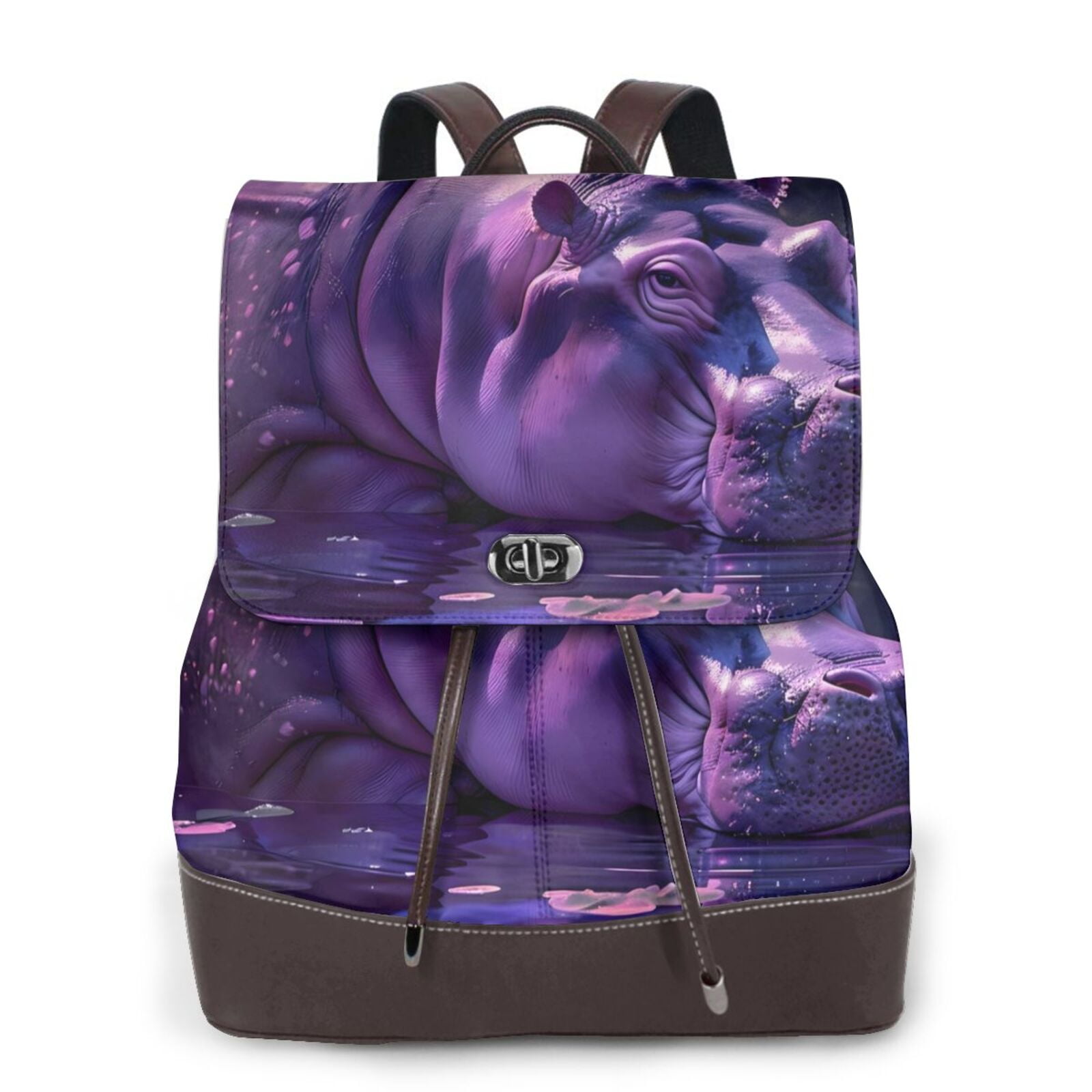 Fotbe Purple Hippo In Water for Leather Backpack Purse for Women ...