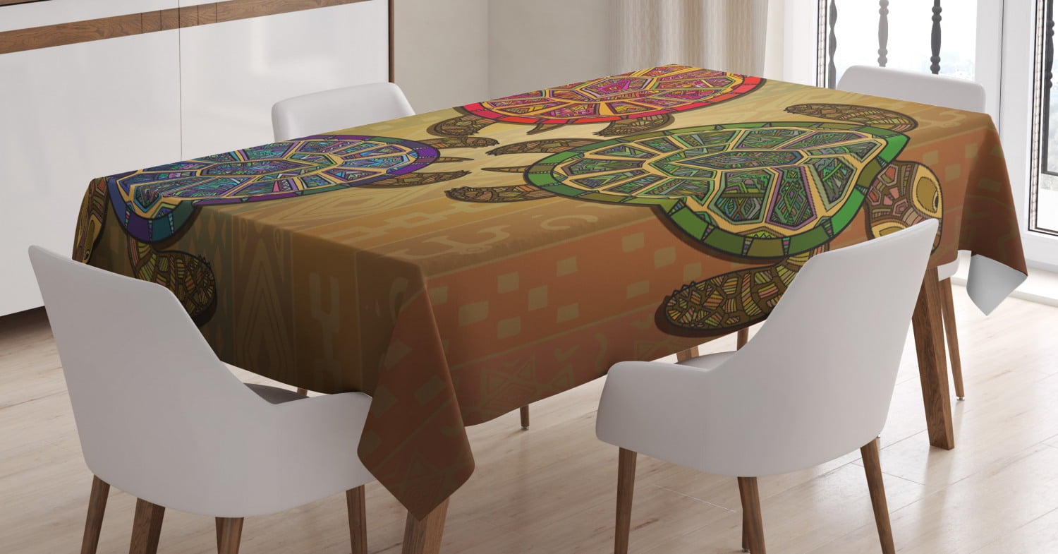 Turtle Tablecloth, Three Ocean Turtles Ethic Style Animals Geometric ...