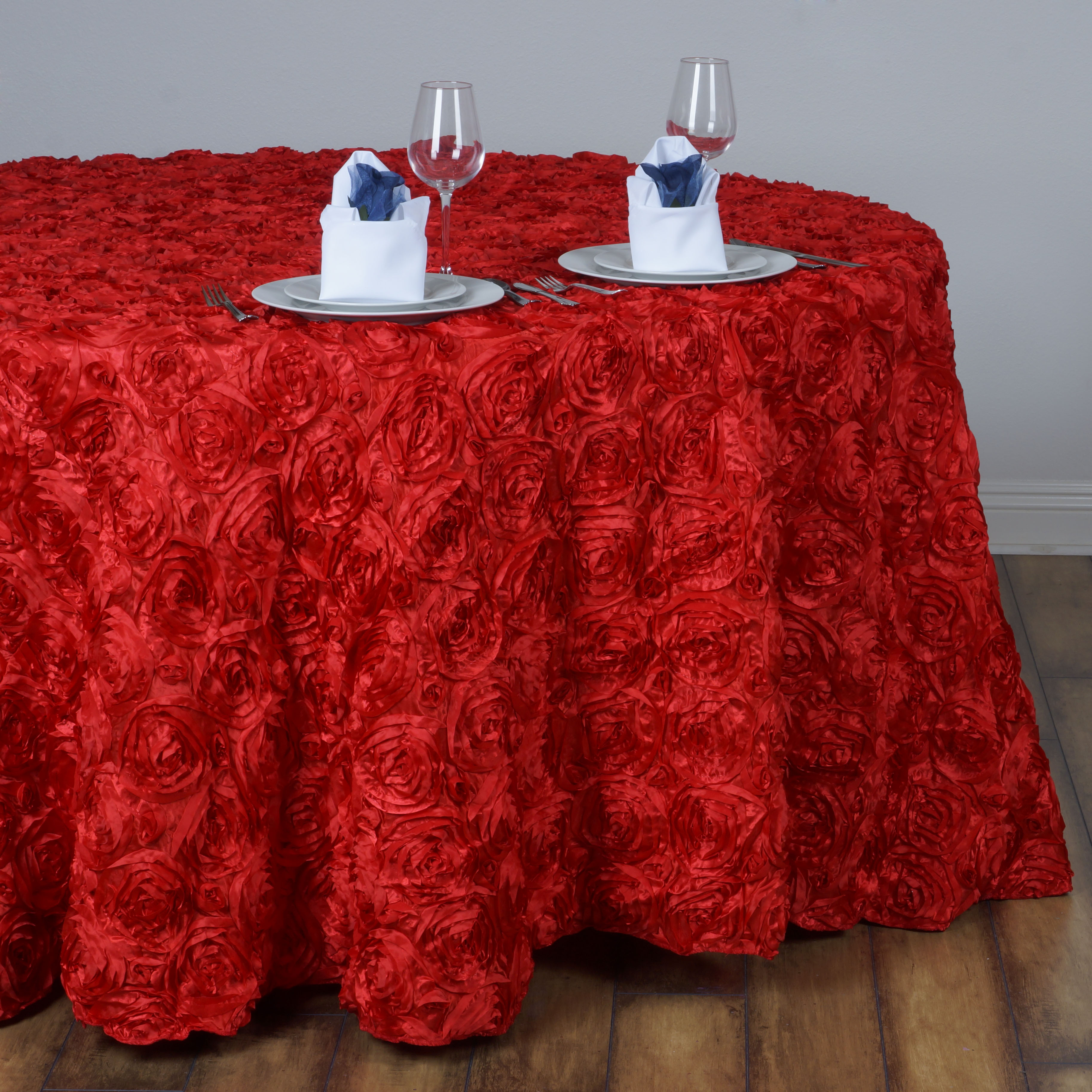BalsaCircle 132" Raised Round Satin Tablecloth Rosette Floral ...