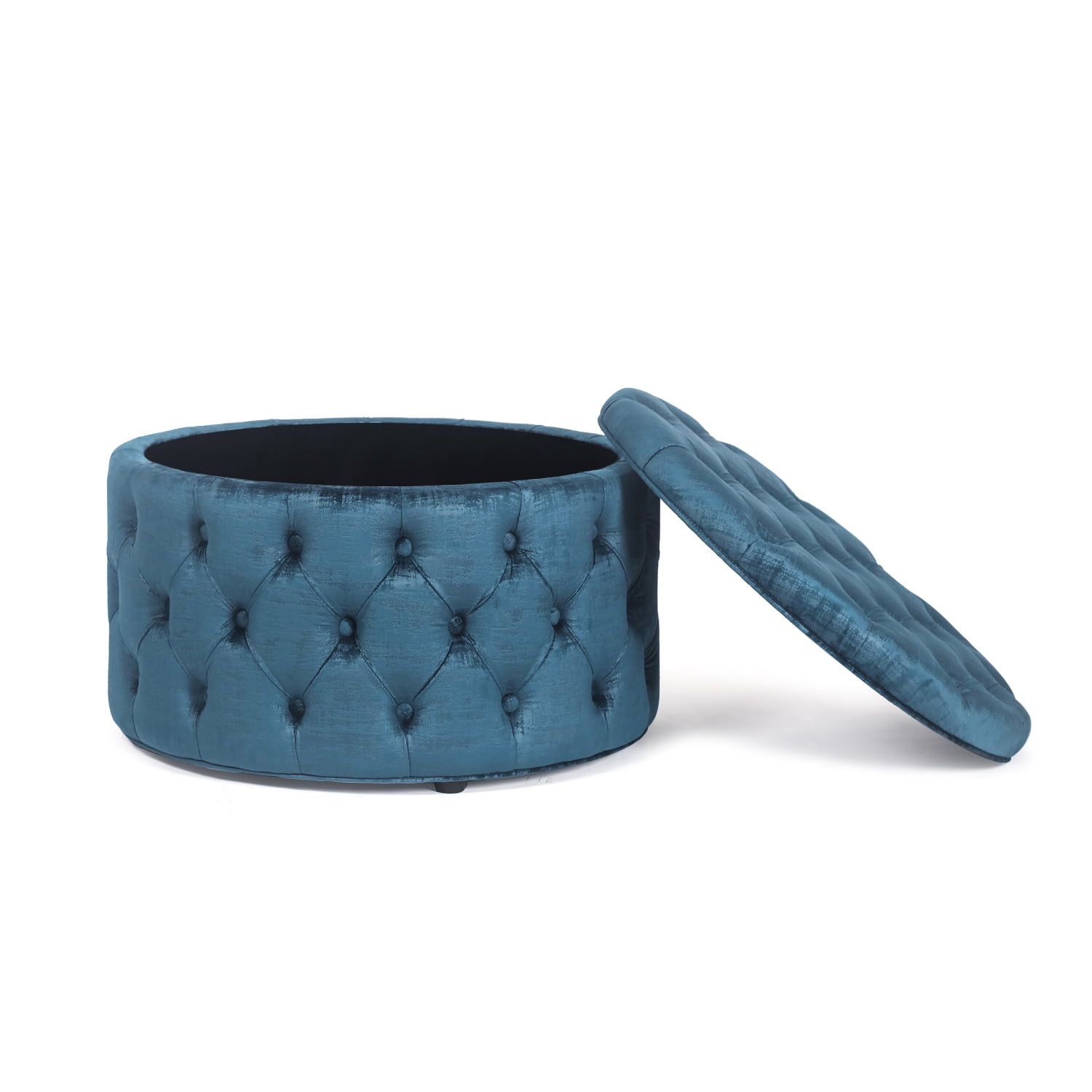 Homebeez Round Storage Ottoman Button Tufted Footrest Stool Coffee ...