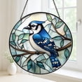 Blue Jay Bird Stained Glass Suncatcher Window Decor, Round Wildlife ...