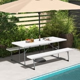 Costway Folding Picnic Table with 2 Benches All Weather Wood-like ...