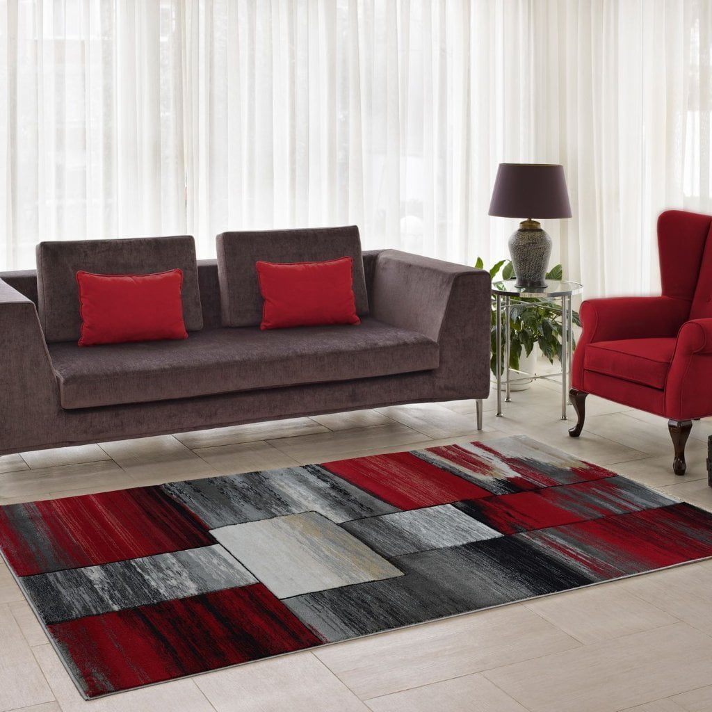 Click here for Ladole Rugs Red / Blue Grey Black Contemporary Geo... prices
