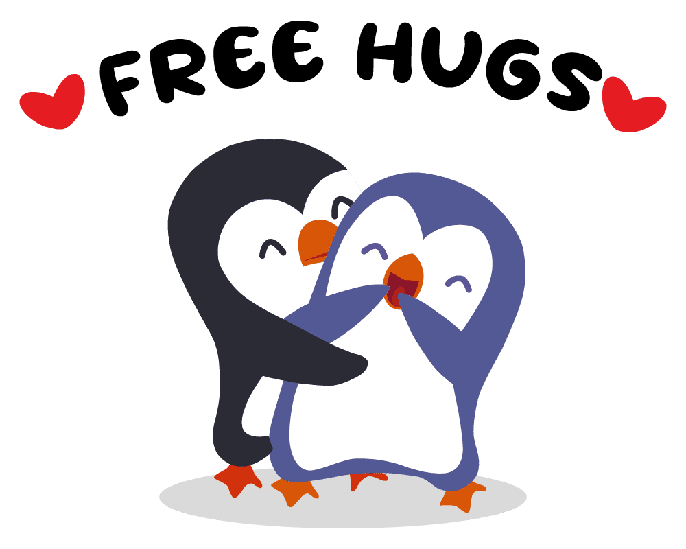 Free Hugs Quotation with Two Penguins Hugging Each Other Vinyl Wall ...