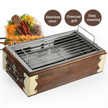 Portable Rectangle BBQ Charcoal Grill Stainless Steel Tabletop Barbecue ...