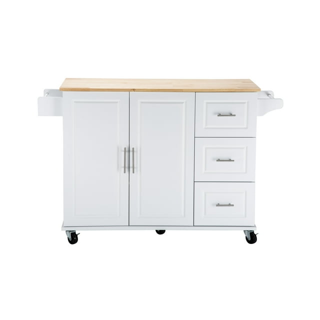 Highsound Wooden Kitchen Island Cart with Lockable Wheels, Utility ...