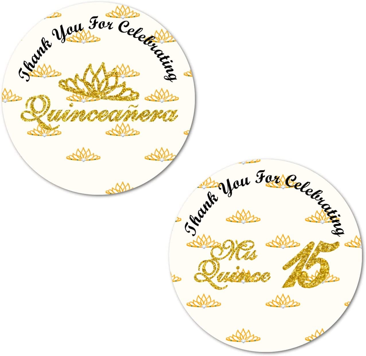 40 Quinceanera Stickers, 2 Inch Big Round Glossy Labels, Thank You for ...