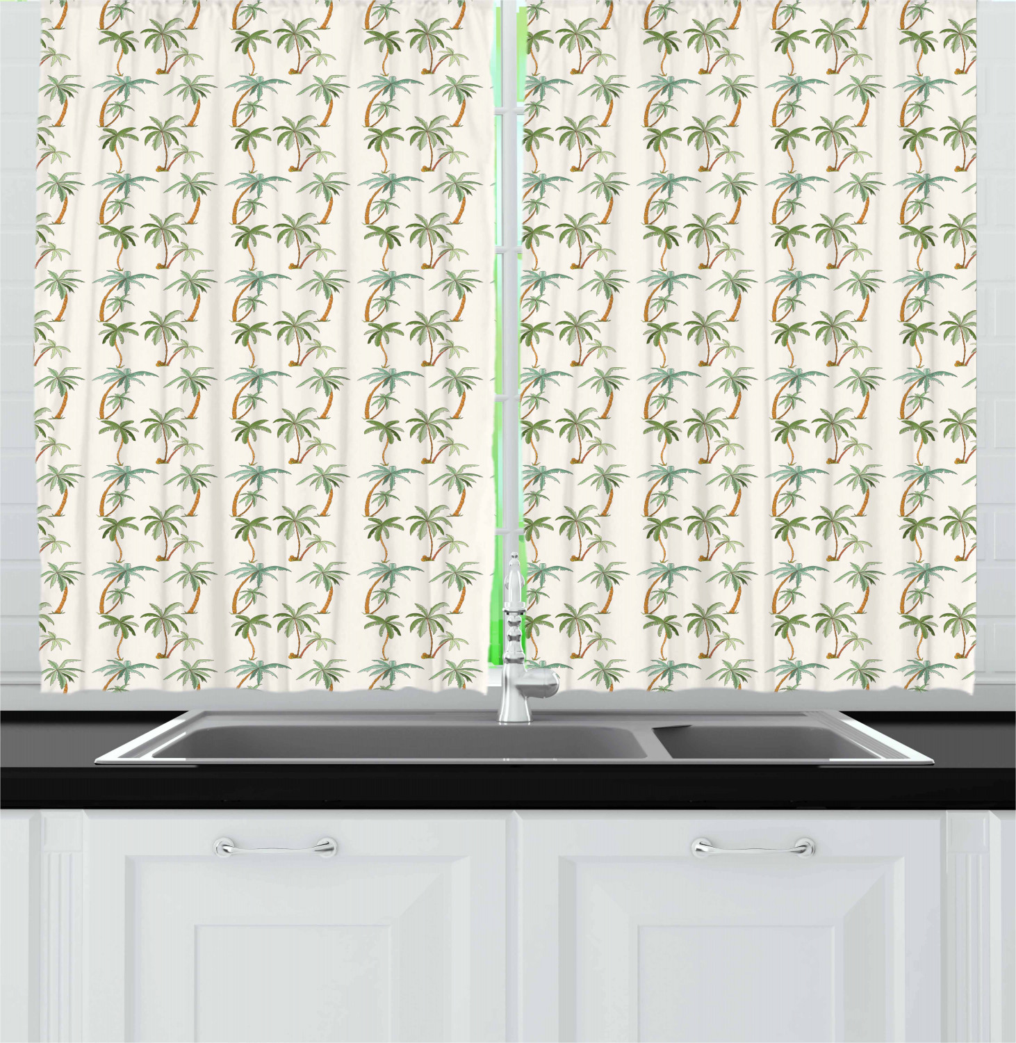 Tropical Curtains 2 Panels Set, Graphic Tropical Palm Trees Pattern ...