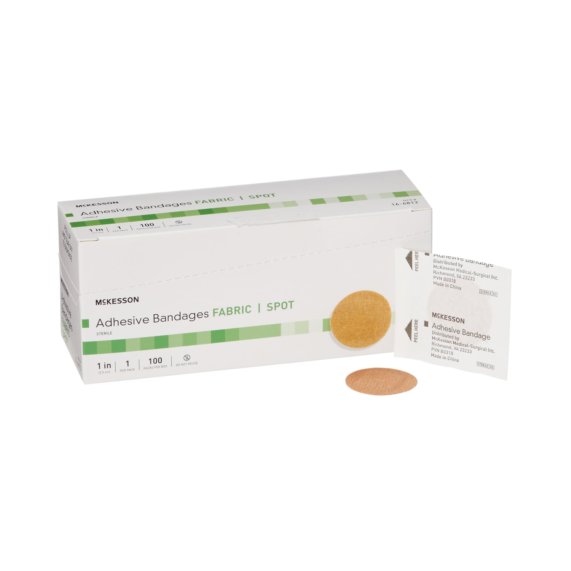 McKesson Adhesive Spot Bandages - Sterile, Round, Tan Fabric, 1 in, 100 ...