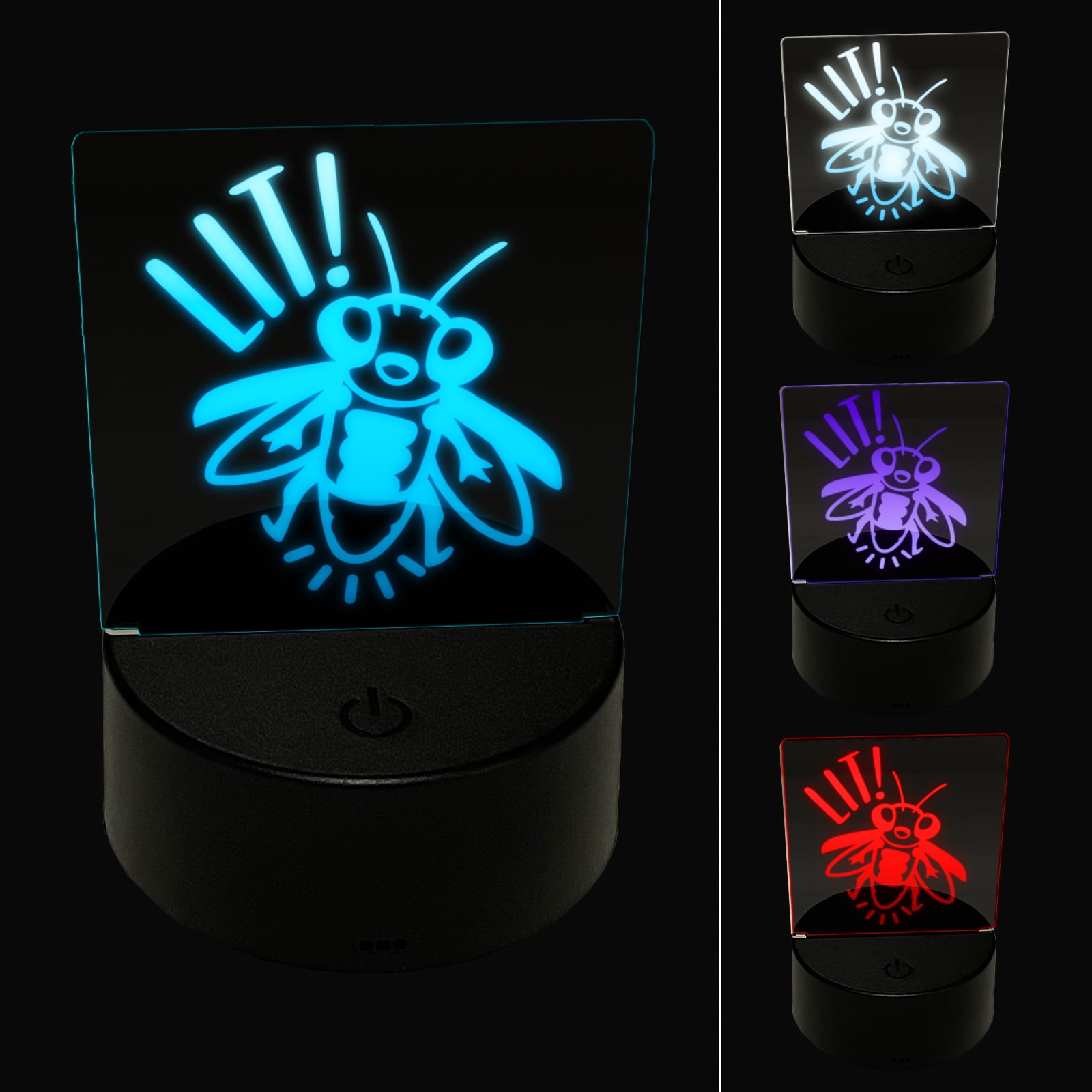 Lit Cute Firefly Insect LED Night Light Sign 3D Illusion Desk ...