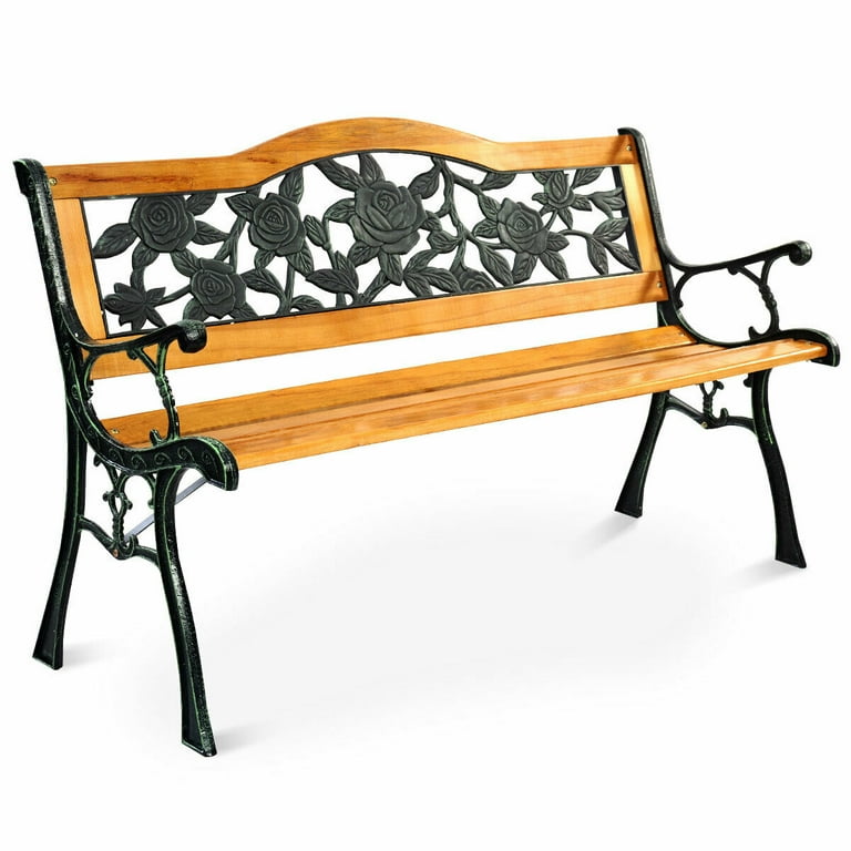 Free Shipping Patio Park Garden Metal Bench Porch Path Chair Furniture Cast Iron Hardwood Walmart