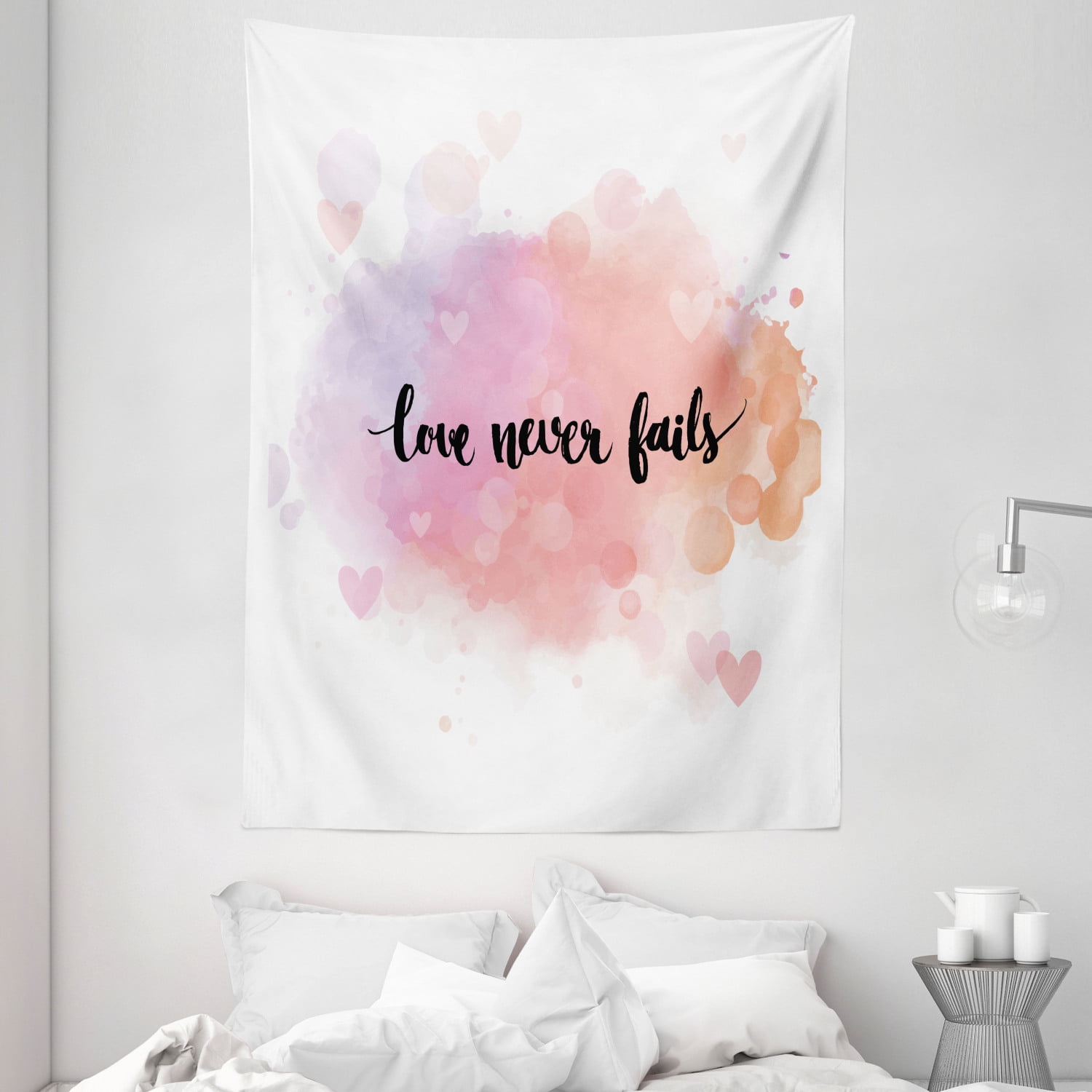 Love Tapestry, Dreamy Pastel Pinkish Colors Hearts Romantic Phrase ...