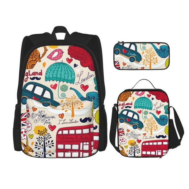 Fotbe London Symbols Set Escolar 3 en 1 para Niños - Mochila Duradera con Lonchera Aislante y ...
