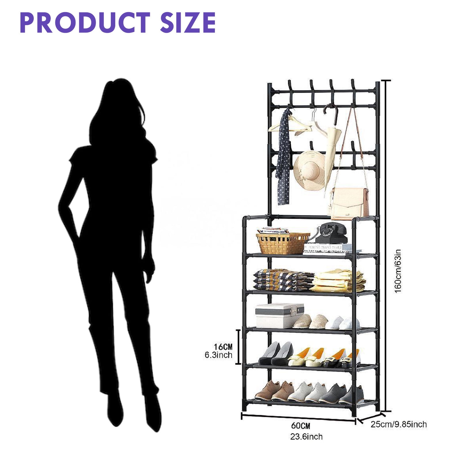 Coat Rack,Coat Rack Stand with 5 Shelves Storage for Entryway Hallway ...