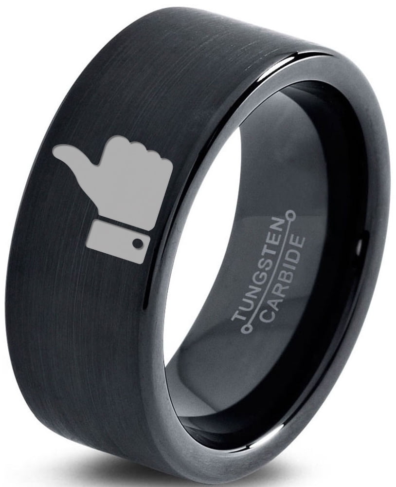 Tungsten Thumbs Up Emoji Band Ring 9mm Men Women Comfort Fit Black Flat ...