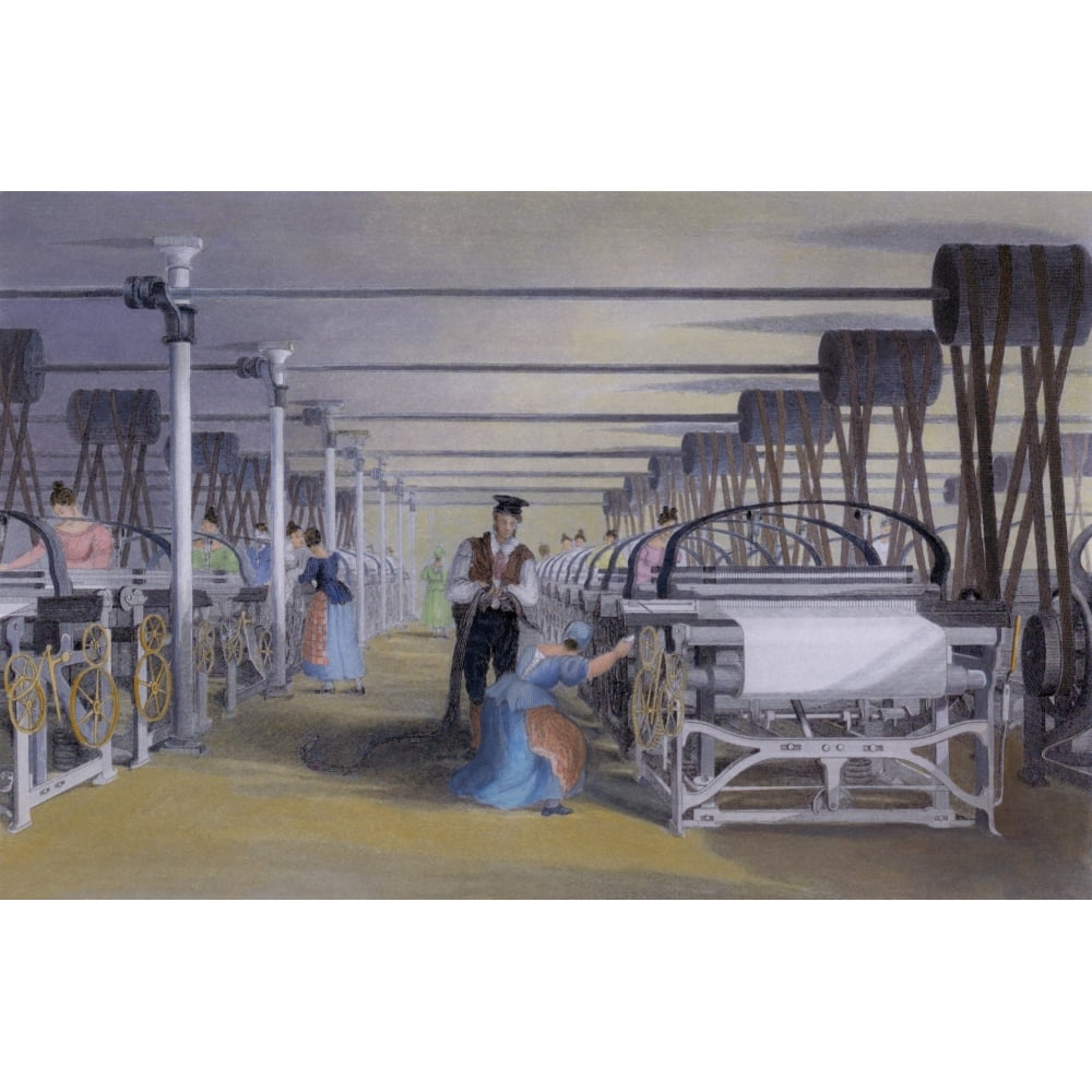 Power Loom Weaving In A Cotton Mill In Lancashire England Ca. 1835 ...