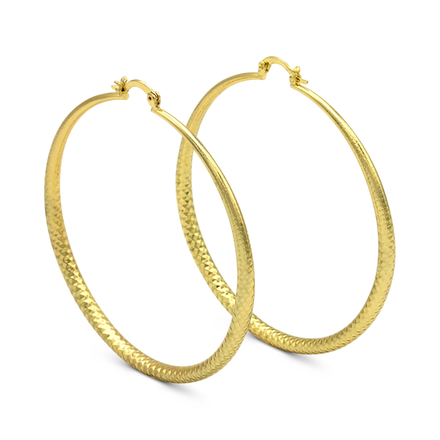 BEBERLINI Hoop Earrings Hinged Snap 14K Gold Plated 4.5 mm Thick Round ...