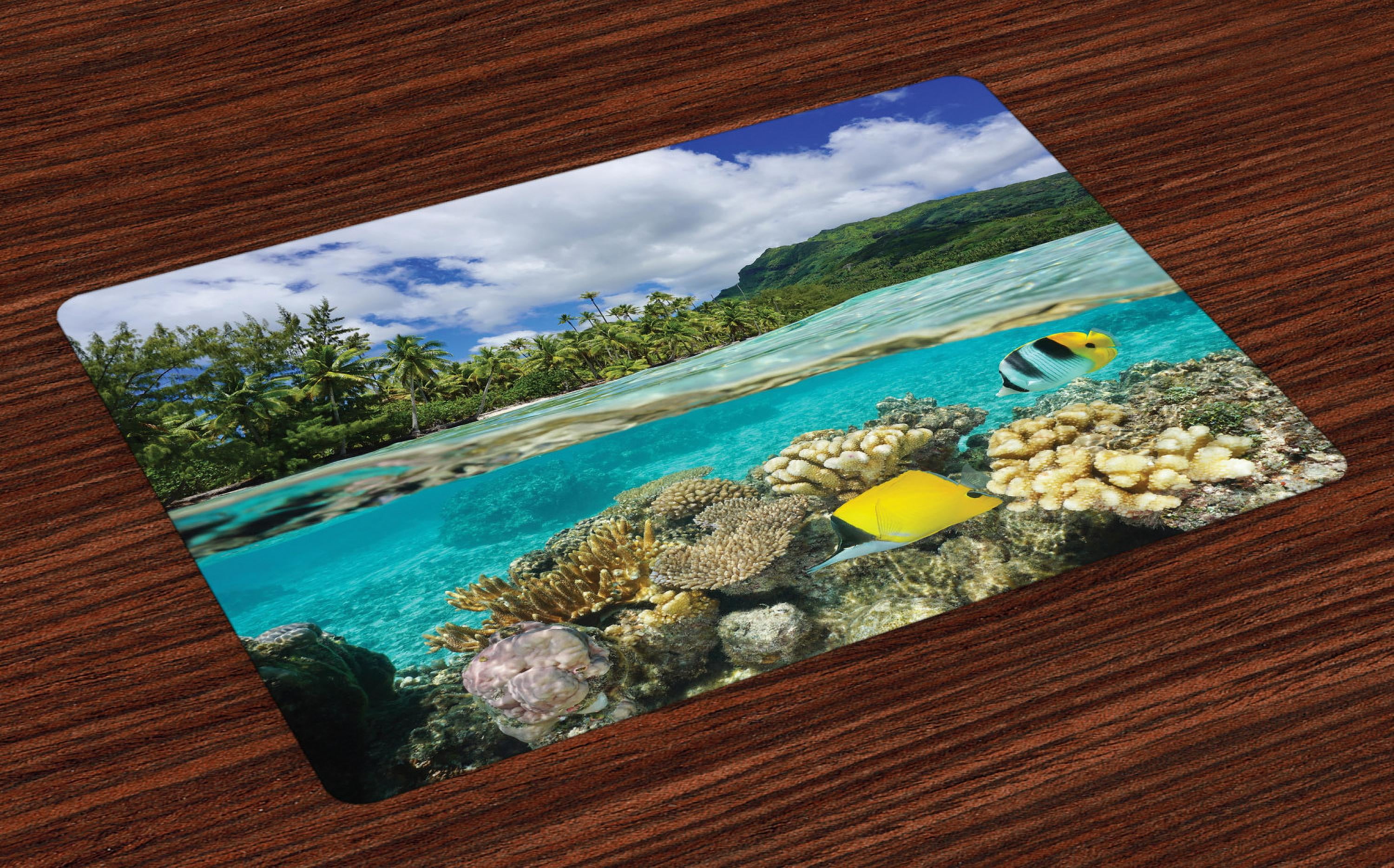 Ambesonne Island Place Mats Set of 4, French Polynesia Lagoon, Standard ...