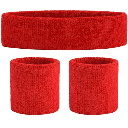 HEIBIN Headband Set (3 Pieces) Sports Sweatband Striped Wrist Sweatband ...