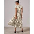 Apricot Polka Dot High Neck Short Sleeve Fitted Elegant Maxi Dress ...