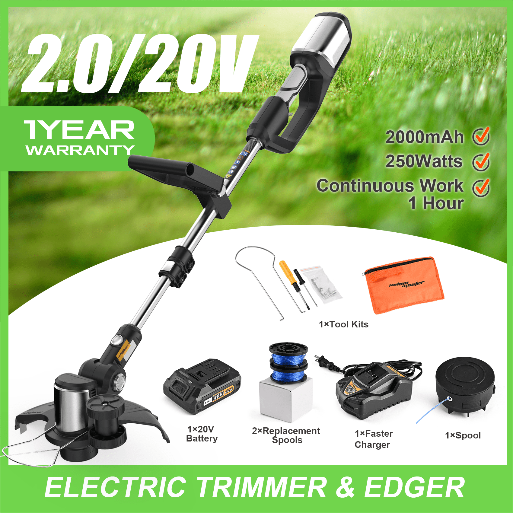 SALEM MASTER 12-inch Cordless String Trimmer 20V 2.0Ah Battery and ...