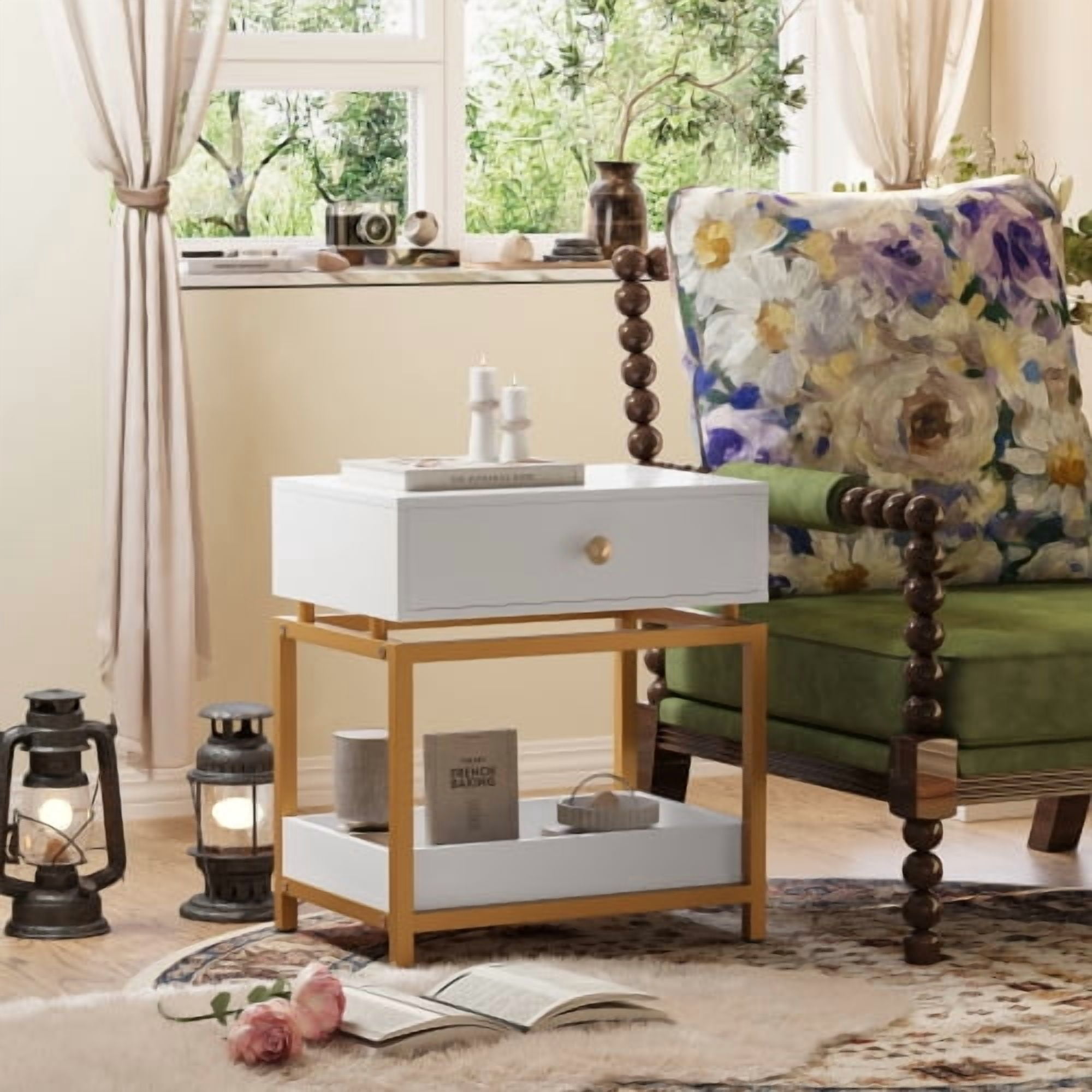 Click here for Unbranded End Table With Drawer And Open Shelf  2... prices