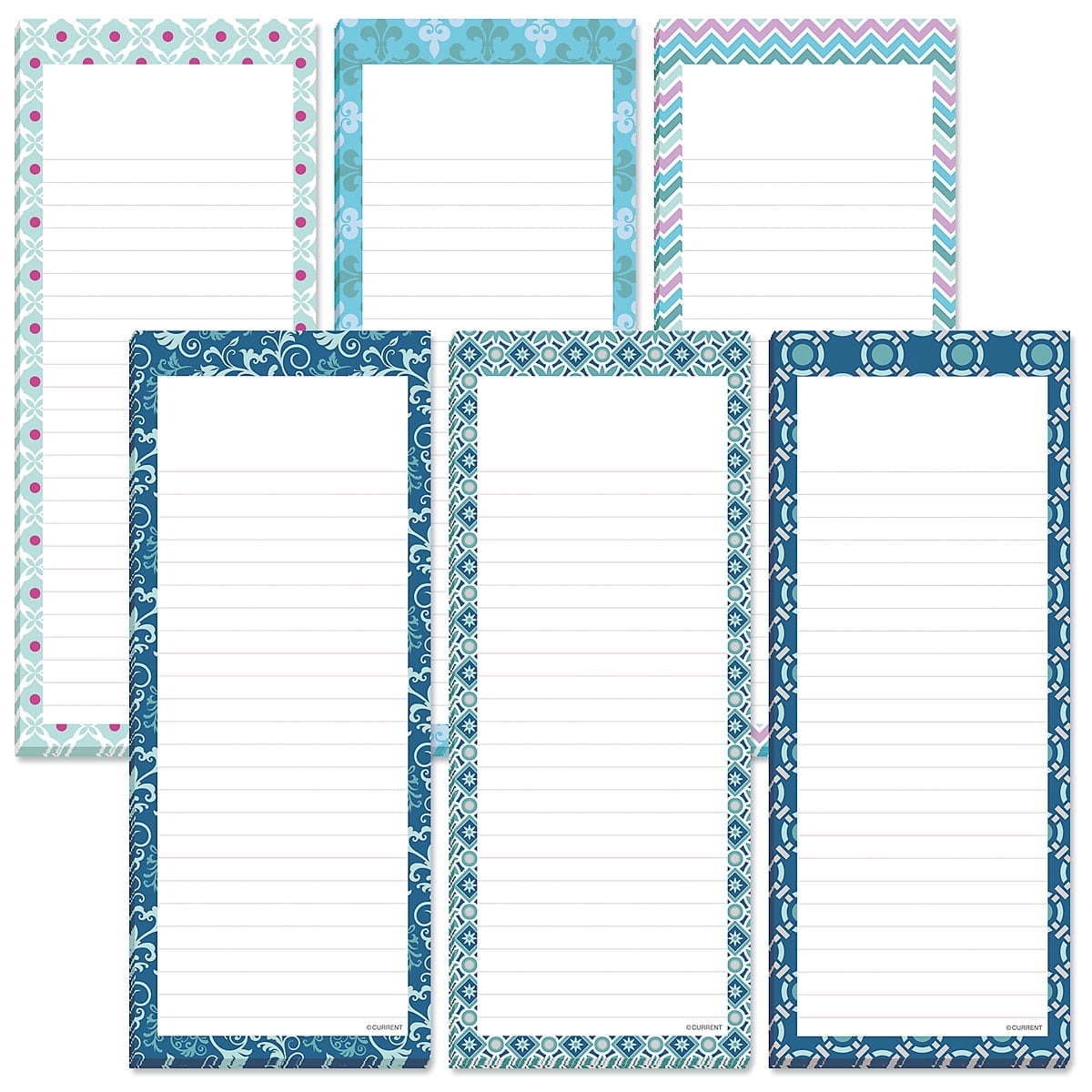 Current Cool Patterns Lined Notepads  6 Count  8 X 3.25  Magnetic  50 Sheet Pad