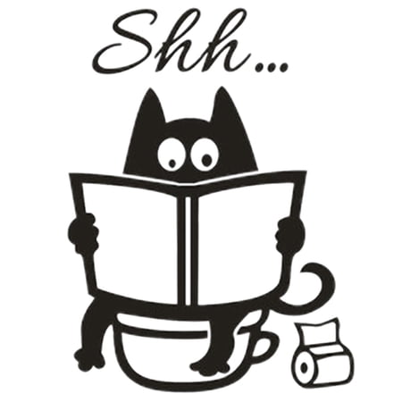 Creative Stickers Shh Letter Reading Kitten Funny Cartoon Decals Black ...