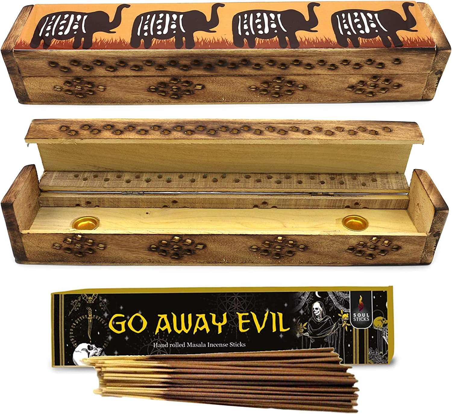Soul Sticks Elephants Handmade Carved Incense Burner Wooden Coffin Box ...