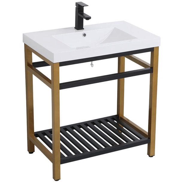 Elegant Decor Raya 30" Single Resin Top Metal Bathroom Vanity in Gold ...