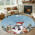 Christmas Snowman Round Area Rug 5ft Squirrel Cat Winter Tree Snowflake ...