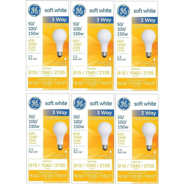 GE 97494 50/100/150 Watt 3-Way Light Bulb with Medium Base, 615/1540 ...