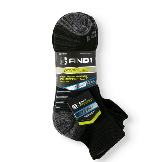 AND1 - Men‘s Pro Platinum Quarter Cut Socks, 6 Pack - Walmart.com