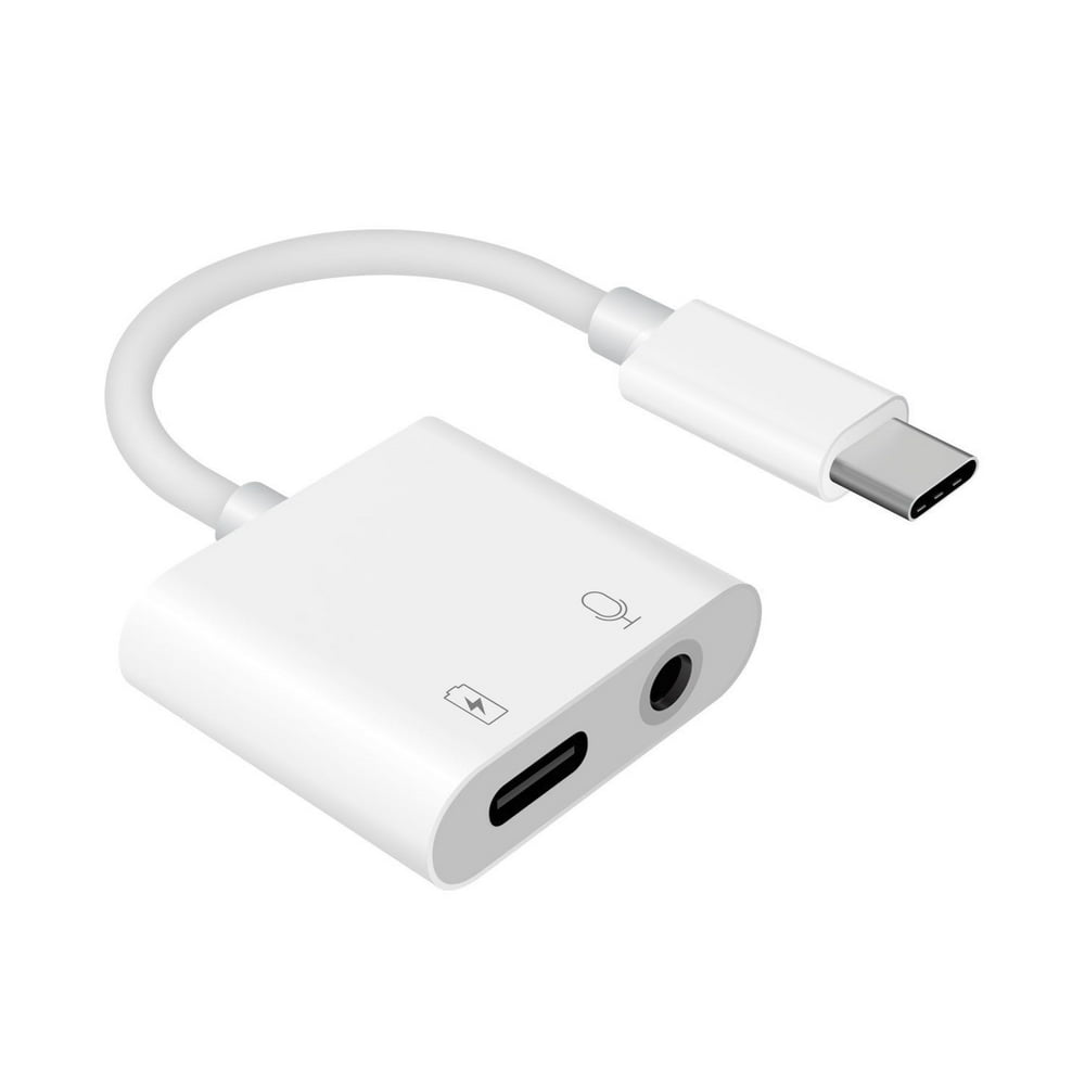 Dual Type-C (USB-C) to 3.5mm Headphone Jack Audio Converter and Charger ...